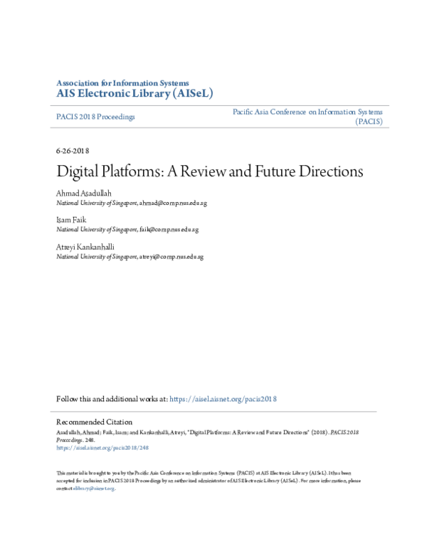 (PDF) Digital Platforms: A Review and Future Directions