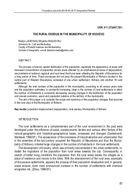 (PDF) THE RURAL EXODUS IN THE MUNICIPALITY OF KICHEVO | Marija Ljakoska ...