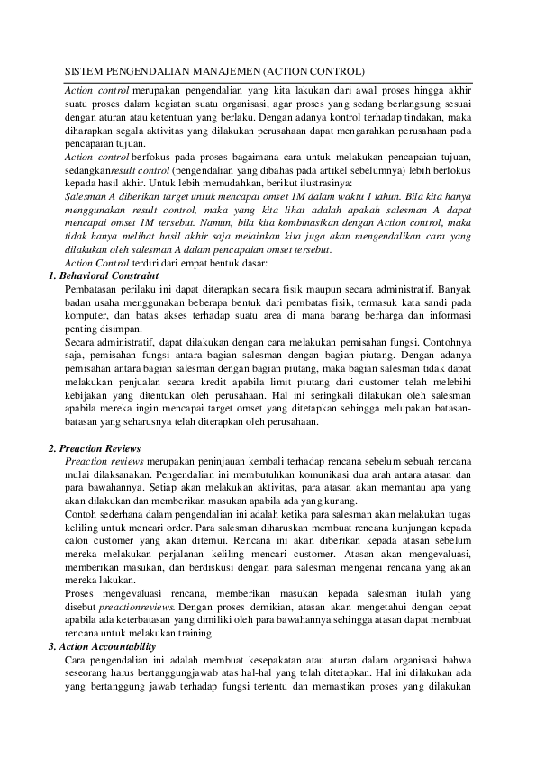 (DOC) SISTEM PENGENDALIAN MANAJEMEN (ACTION CONTROL