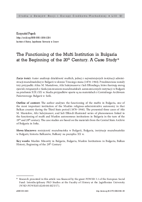 (PDF) The Functioning of the Mufti Institution in Bulgaria at the ...