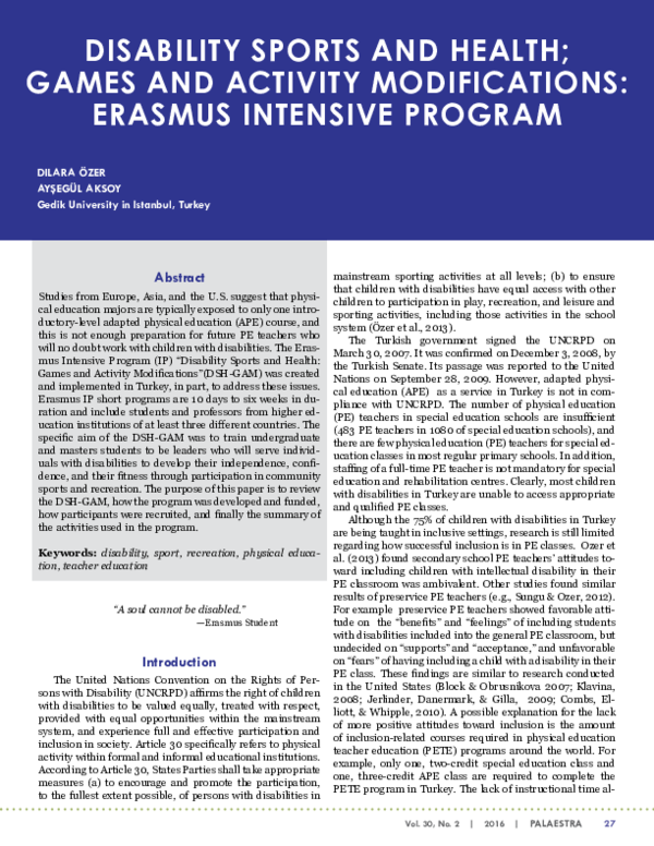 (PDF) DISABILITY SPORTS AND HEALTH; GAMES AND ACTIVITY MODIFICATIONS ...