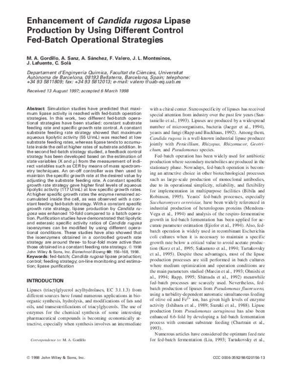(PDF) Enhancement of Candida rugosa Lipase Production by Using ...