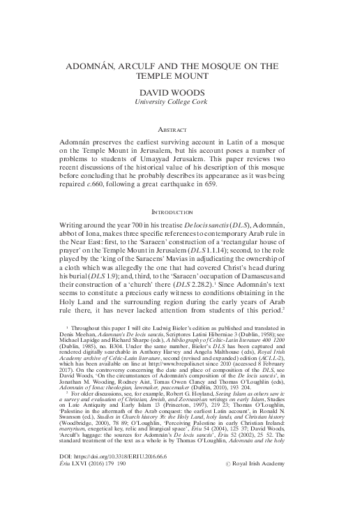 (PDF) Adomnán, Arculf, and the Mosque on the Temple Mount