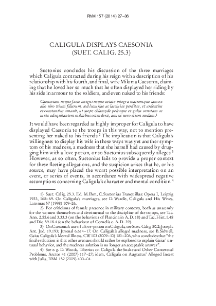 (PDF) Caligula Displays Caesonia (Suet. Calig. 25.3)