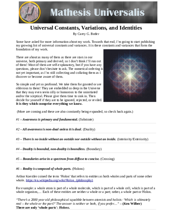 (PDF) Universal Constants, Variations, and Identities by Carey G. Butler