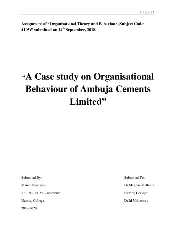 (PDF) " A Case study on Organisational Behaviour of Ambuja Cements ...