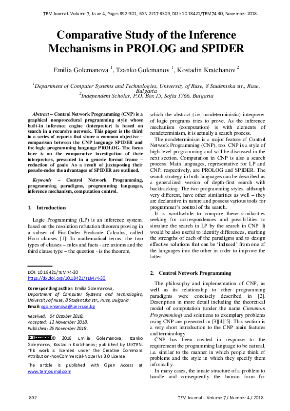 (PDF) Comparative Study of the Inference Mechanisms in PROLOG and SPIDER