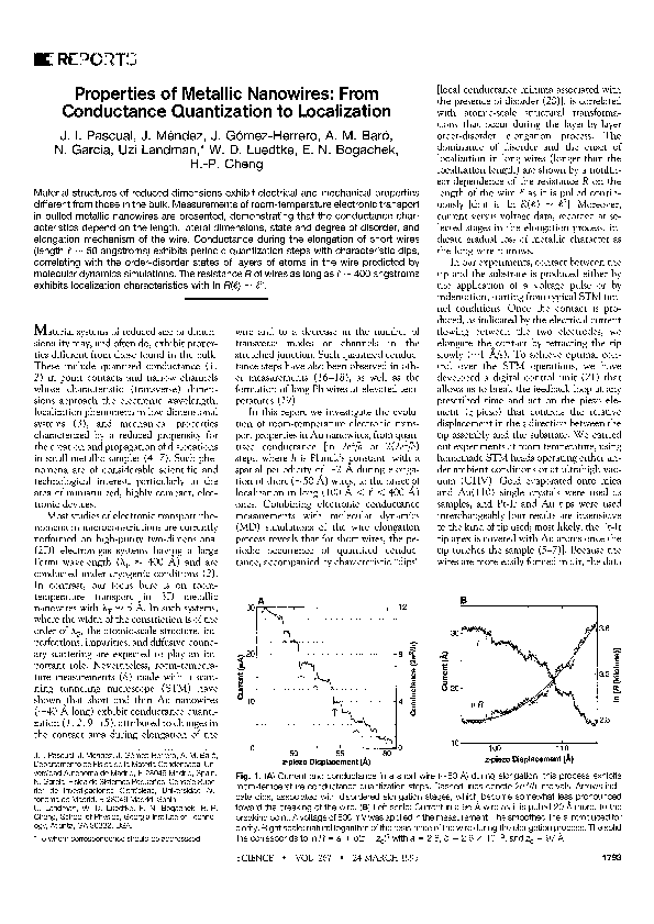 (PDF) Properties of Metallic Nanowires: From Conductance Quantization ...