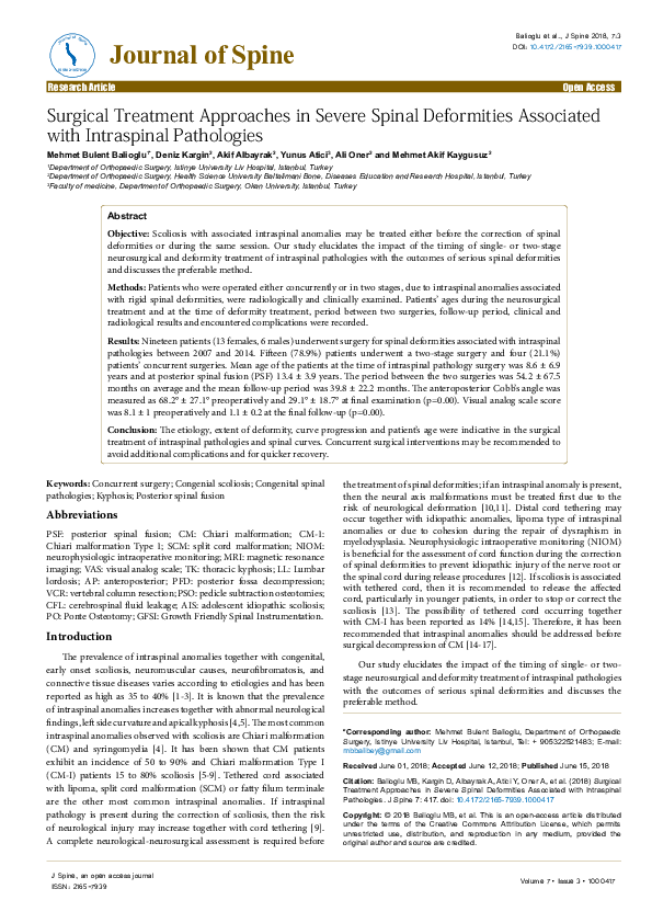 (PDF) Journal of Spine Surgical Treatment Approaches in Severe Spinal ...