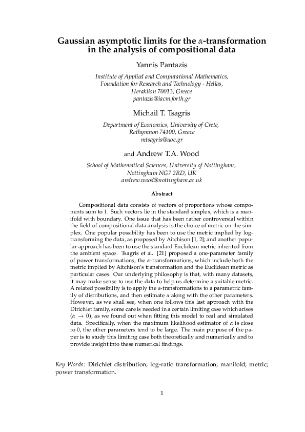 Pdf Gaussian Asymptotic Limits For The α Transformation In The Analysis Of Compositional Data