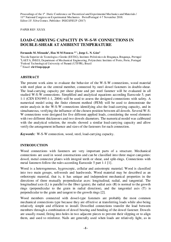 (PDF) LOAD-CARRYING CAPACITY IN W-S-W CONNECTIONS IN DOUBLE-SHEAR AT ...