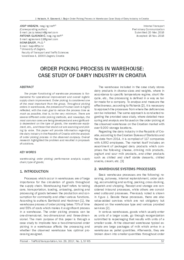 (PDF) ORDER PICKING PROCESS IN WAREHOUSE: CASE STUDY OF DAIRY INDUSTRY ...