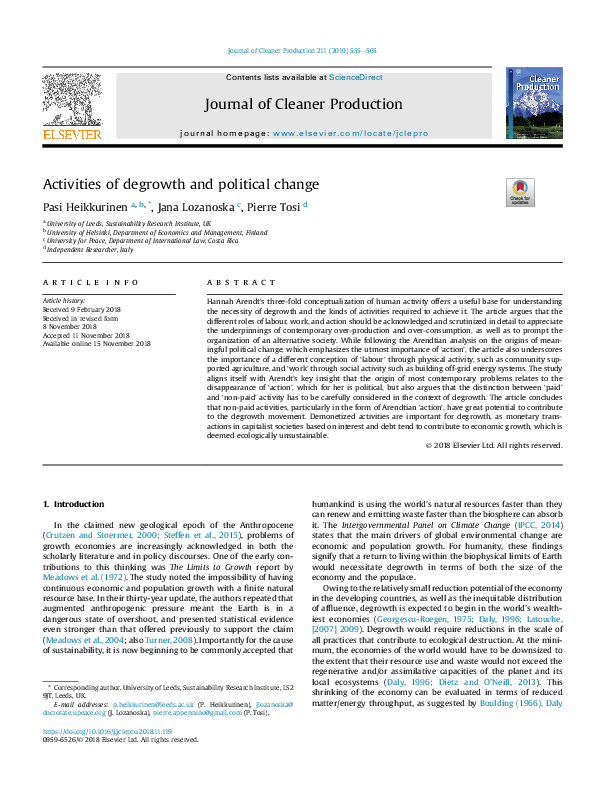 (PDF) Activities of degrowth and political change
