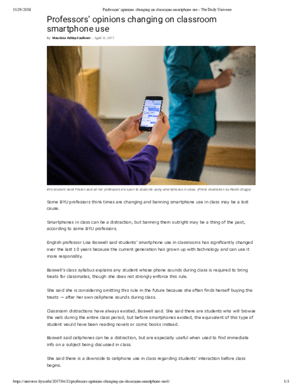 (PDF) "Professors' opinions changing on classroom smartphone use"