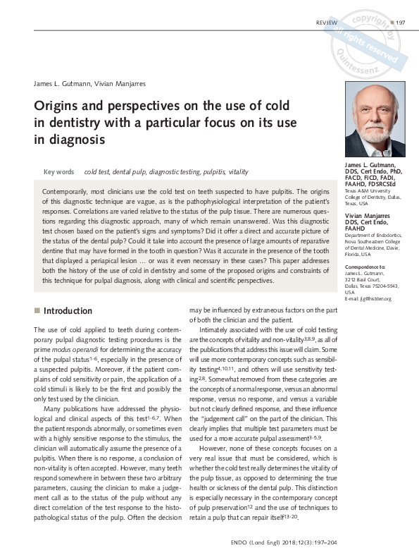 (PDF) Origins and perspectives on the use of cold in dentistry with a ...