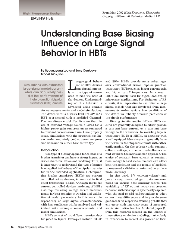 (PDF) Understanding Base Biasing Influence on Large Signal Behavior in HBTs