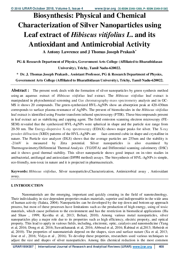(PDF) Biosynthesis: Physical and Chemical Characterization of Silver Nanoparticles using Leaf ...