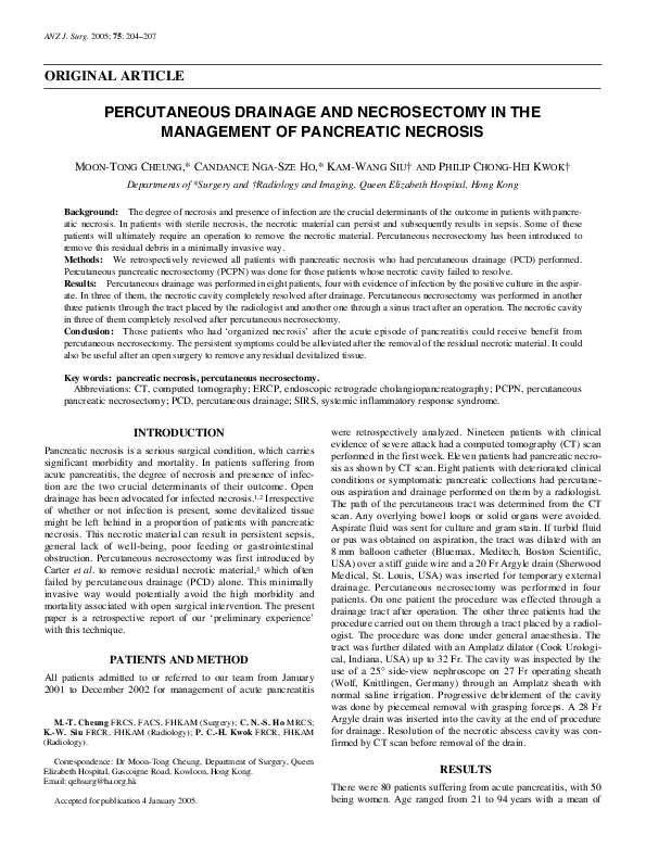 (PDF) Percutaneous Drainage and Necrosectomy in the Management of ...