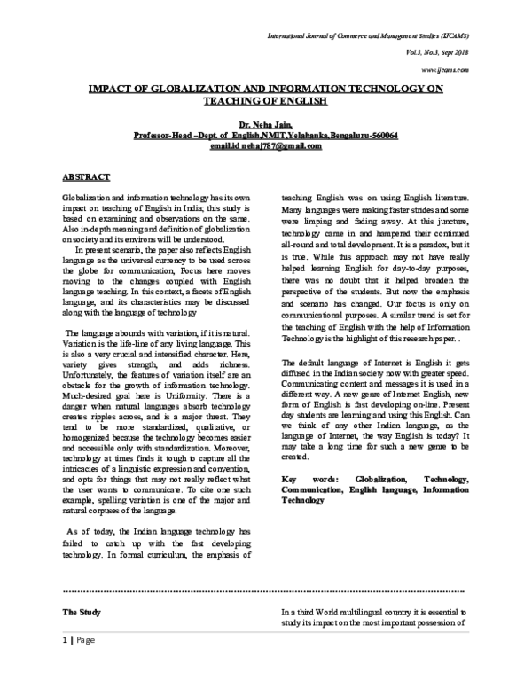 (PDF) IMPACT OF GLOBALIZATION AND INFORMATION TECHNOLOGY ON TEACHING OF ...