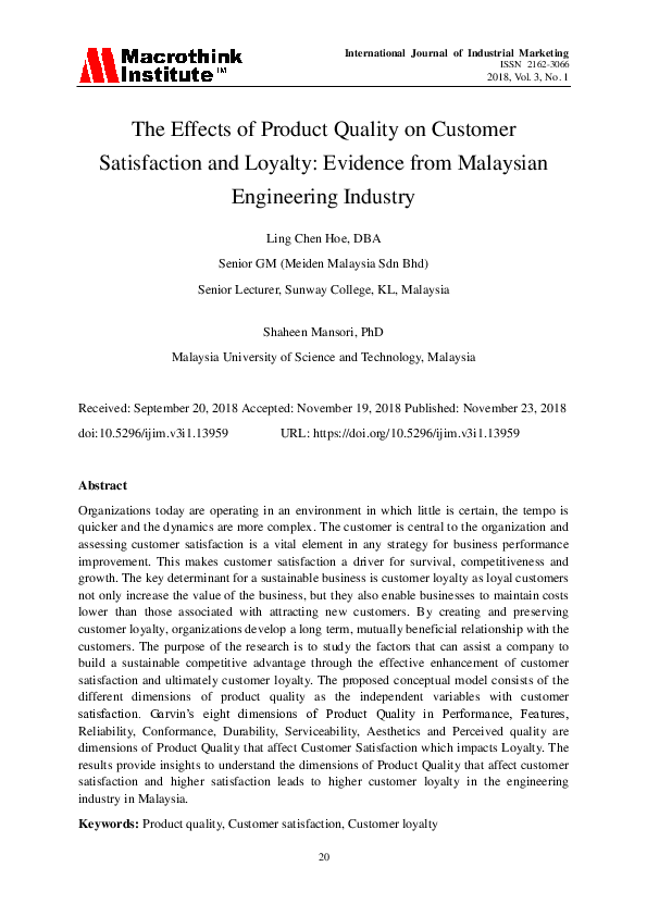 (PDF) The Effects of Product Quality on Customer Satisfaction and ...