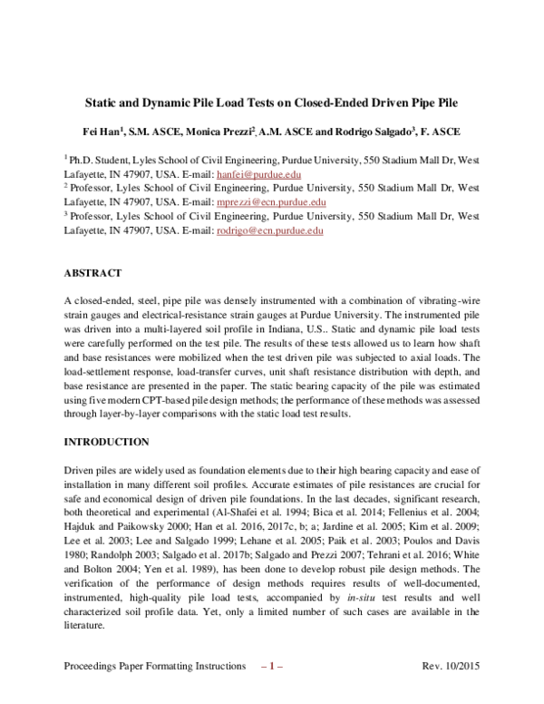 Pdf Static And Dynamic Pile Load Tests On Closed Ended Driven Pipe Pile