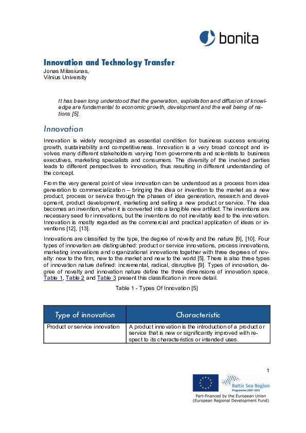 (PDF) Innovation and Technology Transfer