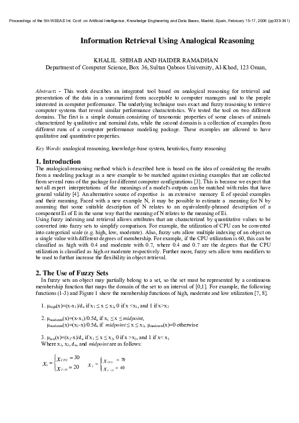 (PDF) Information Retrieval Using Analogical Reasoning | Khalil Shihab - Academia.edu