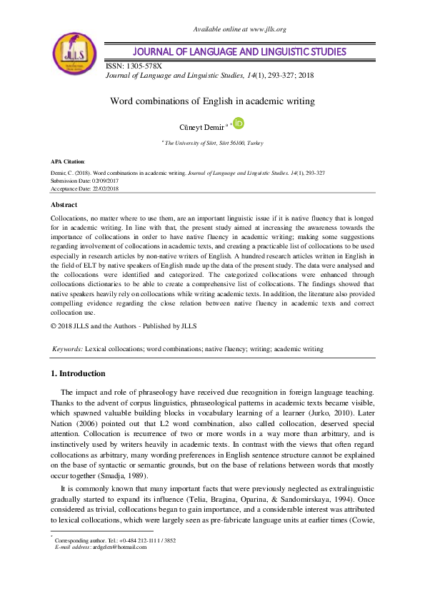 (PDF) Word combinations of English in academic writing