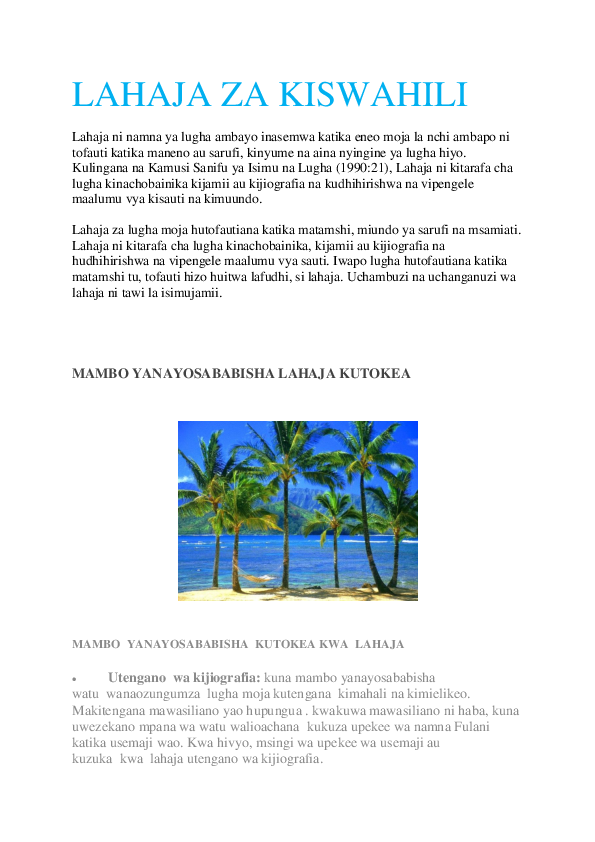 (DOC) LAHAJA ZA KISWAHILI