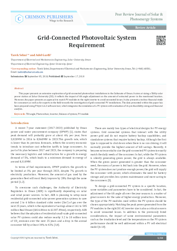 (PDF) Grid-Connected Photovoltaic System Requirement