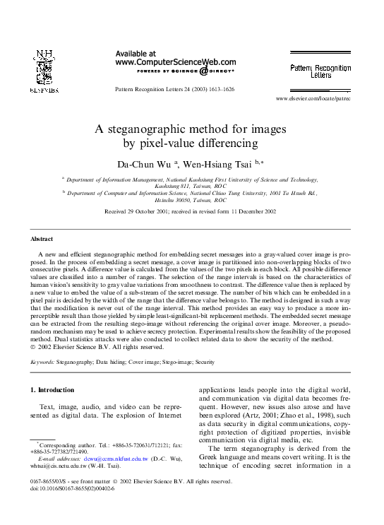 Pdf A Steganographic Method For Images By Pixel Value Differencing