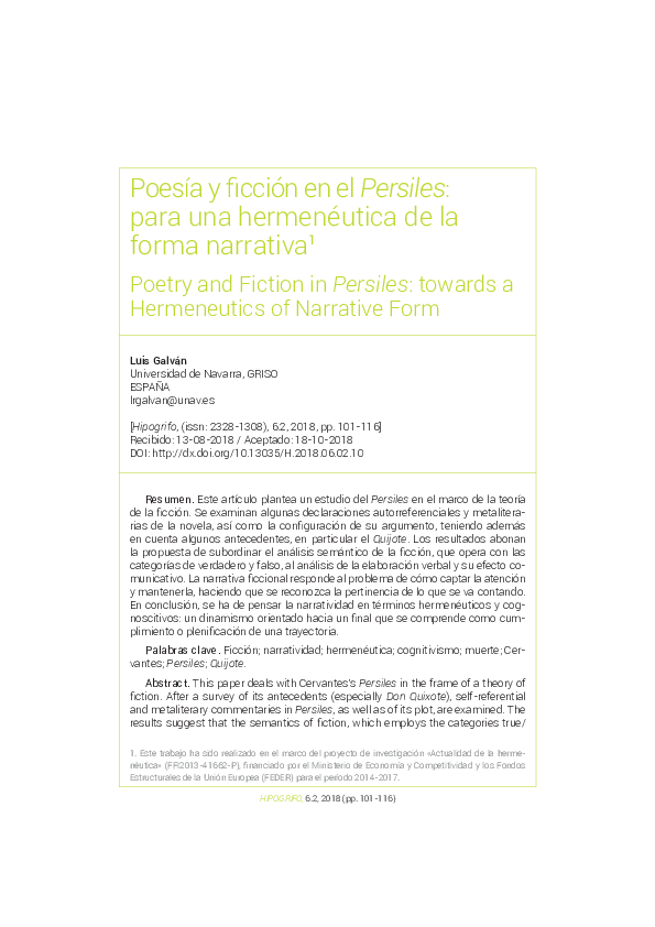(PDF) Poesía y ficción en el Persiles: para una hermenéutica de la ...