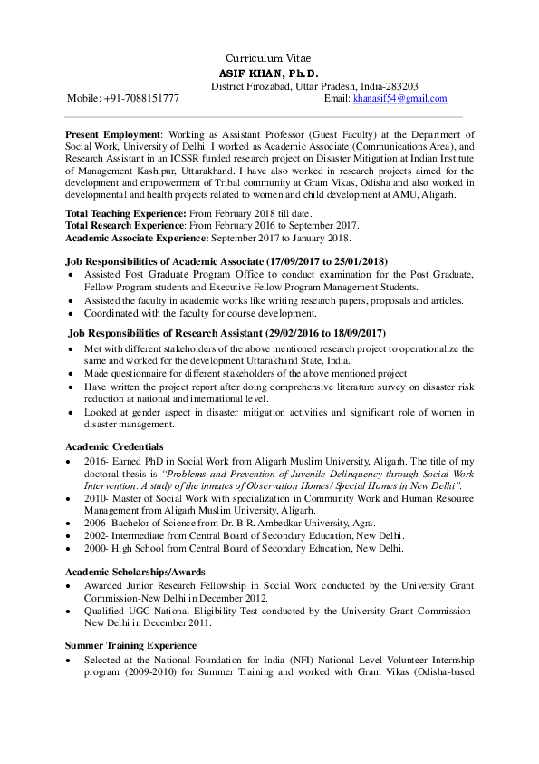 (DOC) Curriculum Vitae Total Teaching Experience