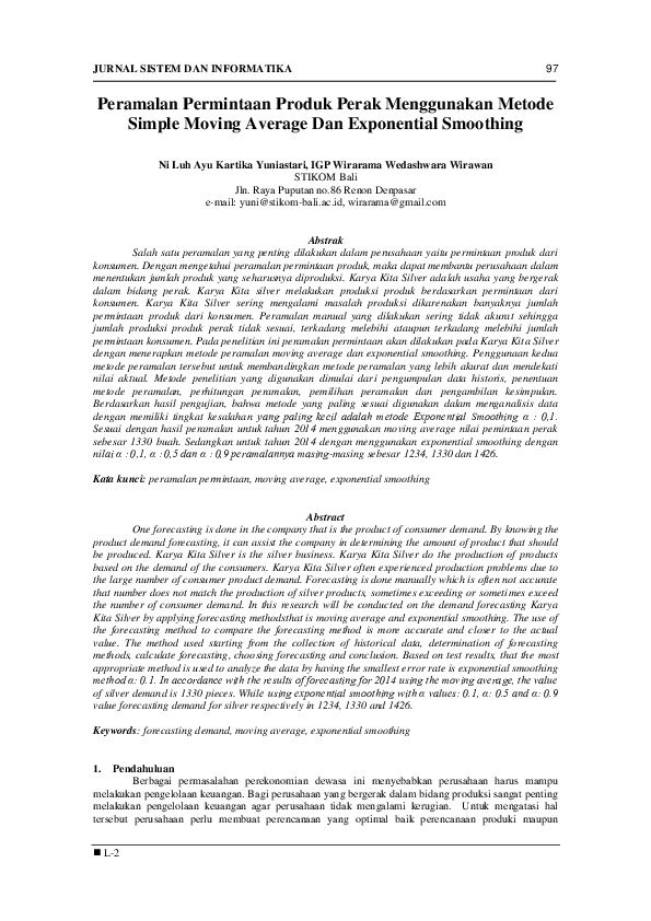 (PDF) Peramalan Permintaan Produk Perak Menggunakan Metode Simple Moving Average Dan Exponential ...