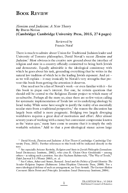 (PDF) Book Review Zionism and Judaism: A New Theory by David Novak