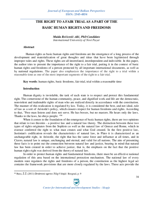 (PDF) THE RIGHT TO A FAIR TRIAL AS A PART OF THE BASIC HUMAN RIGHTS AND ...