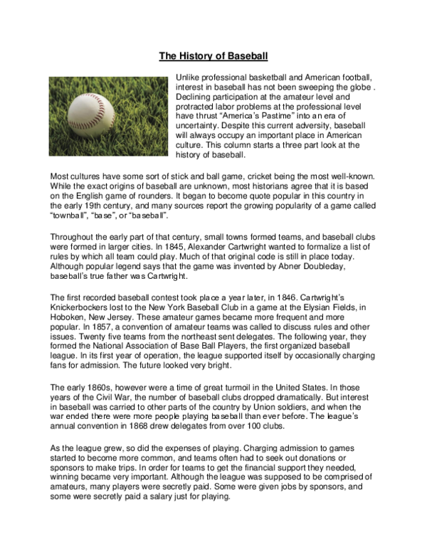 (DOC) The History of Baseball