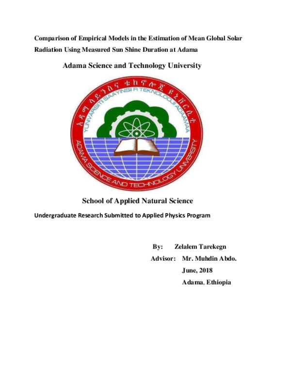 Pdf Comparison Of Empirical Models In The Estimation Of Mean Global Solar Radiation Using