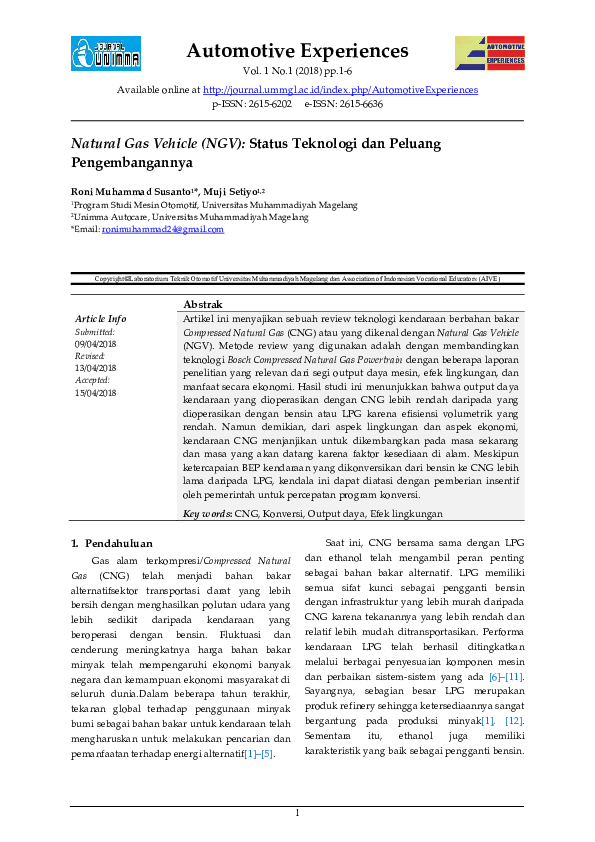 (PDF) Natural Gas Vehicle (NGV): Status Teknologi dan Peluang Pengembangannya