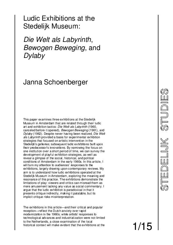 (PDF) Ludic Exhibitions at the Stedelijk Museum: De Welt als Labyrinth ...