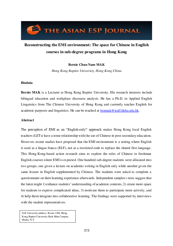 (PDF) Reconstructing the EMI environment: The space for Chinese in ...