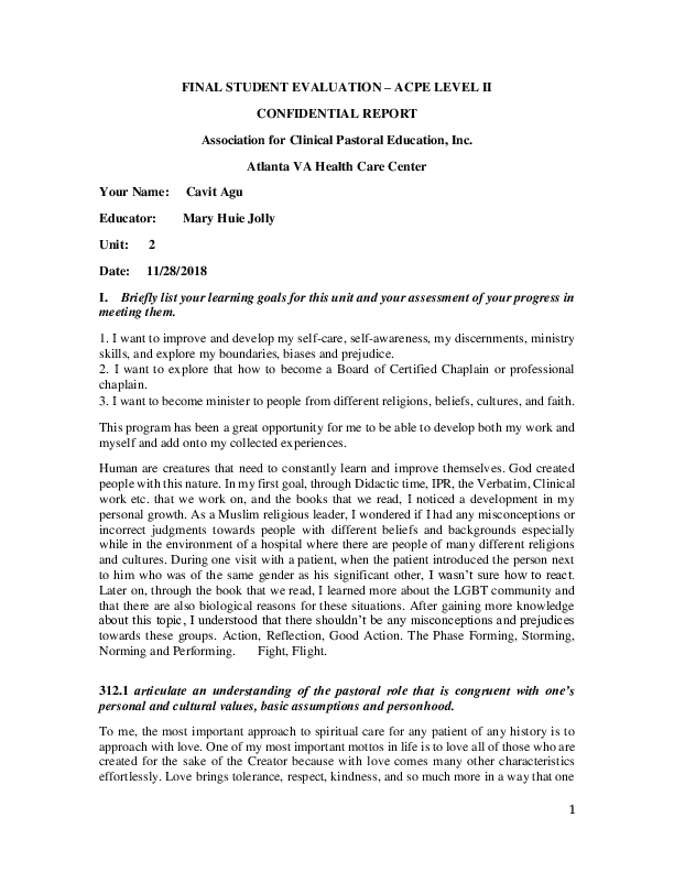 (DOC) FINAL STUDENT EVALUATION CAVIT AGU II UNIT VA ACPE LEVEL II