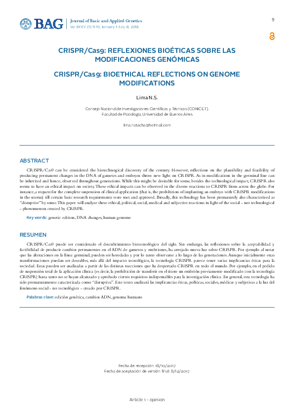 (PDF) CRISPR/Cas9: Reflexiones bioéticas sobre las modificaciones ...