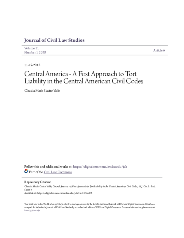 (PDF) Central America -A First Approach to Tort Liability in the ...