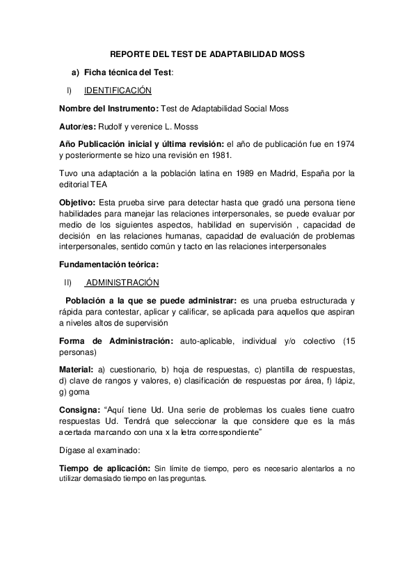 (DOC) REPORTE DEL TEST DE ADAPTABILIDAD MOSS