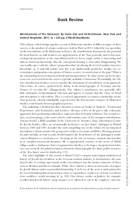 (PDF) Christopher Dillon, review of "Microhistories of the Holocaust ...