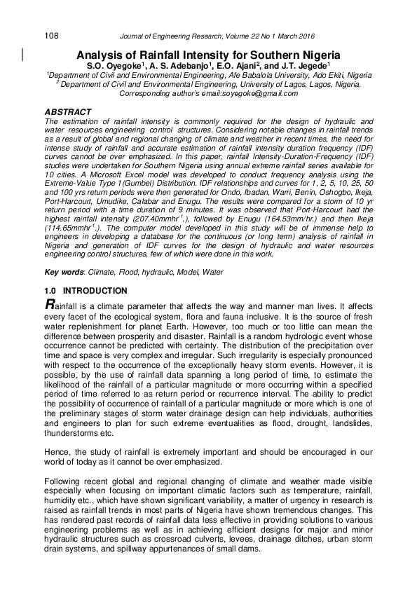 (DOC) Analysis of Rainfall Intensity for Southern Nigeria