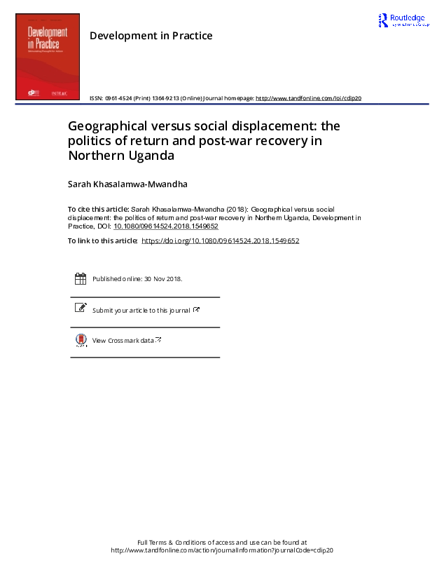 (PDF) Geographical versus social displacement: the politics of return ...