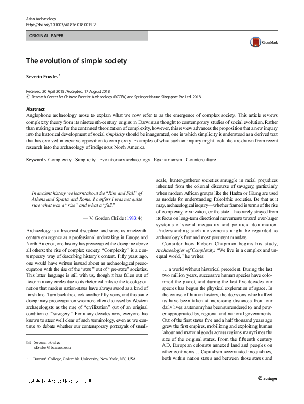 (PDF) The Evolution of Simple Society