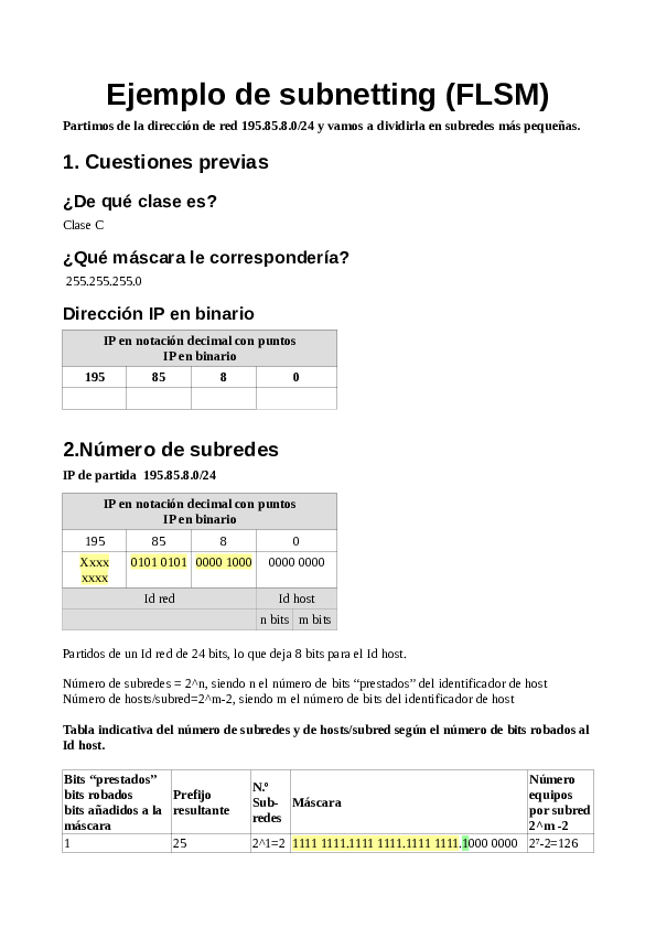 (PDF) Ejemplo de subnetting (FLSM